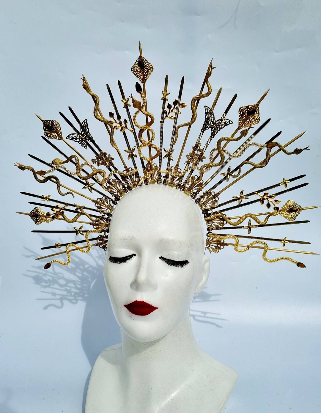 Gold Medusa Spiked Headdress,gold Fairy Headpiece With Leaves,spikes ...