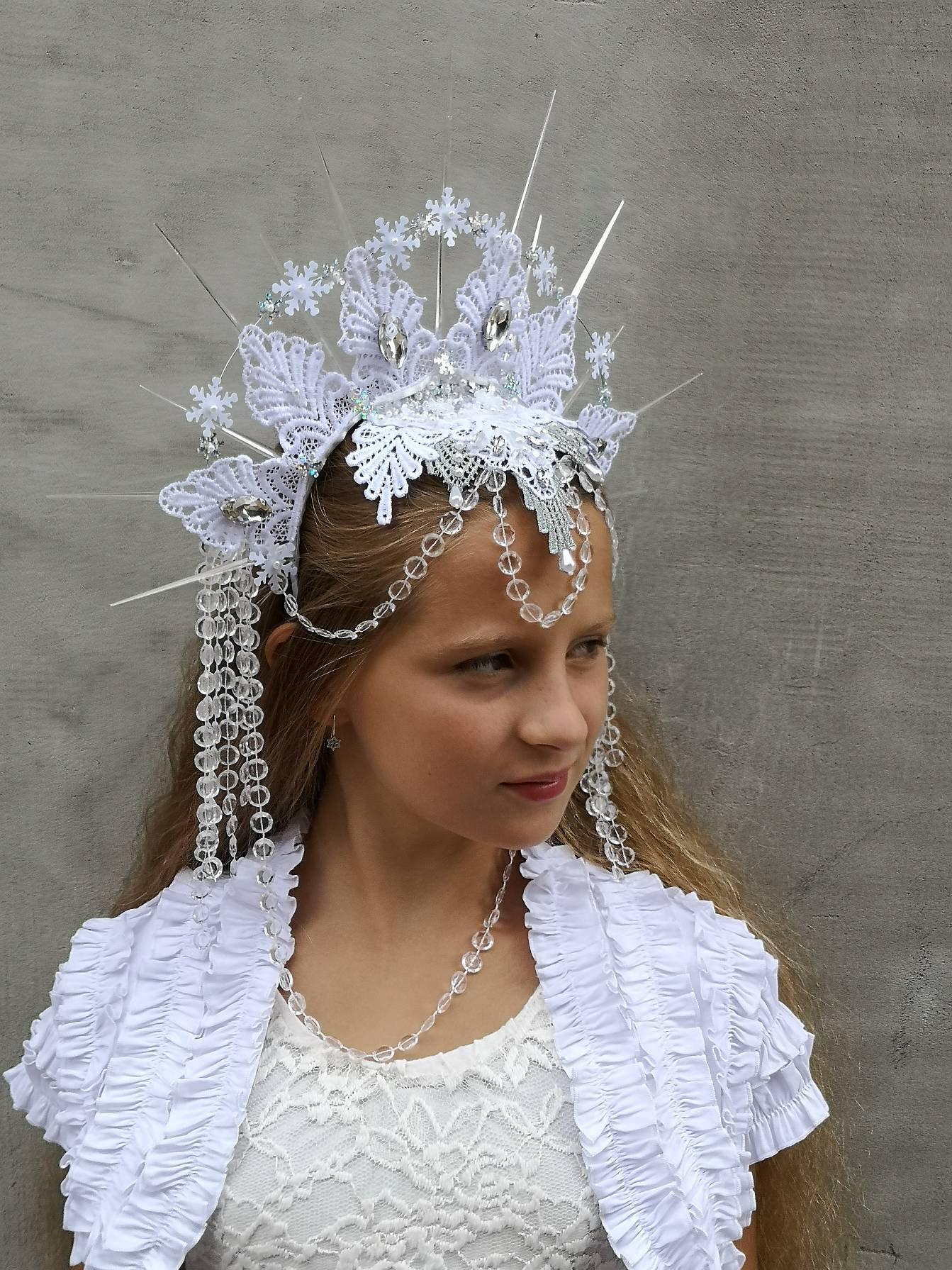 White Lace Snowflake Spike Icicle Crownbeaded Snow Queenice - Etsy