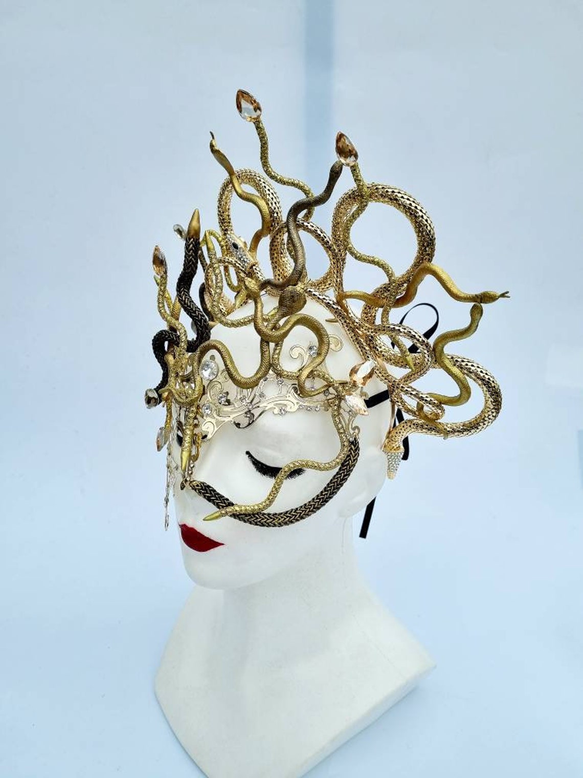 Gold Snake Mask With Crownmedusa Masquerade Mask With - Etsy