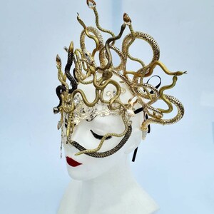 Gold Snake Mask With Crownmedusa Masquerade Mask With - Etsy