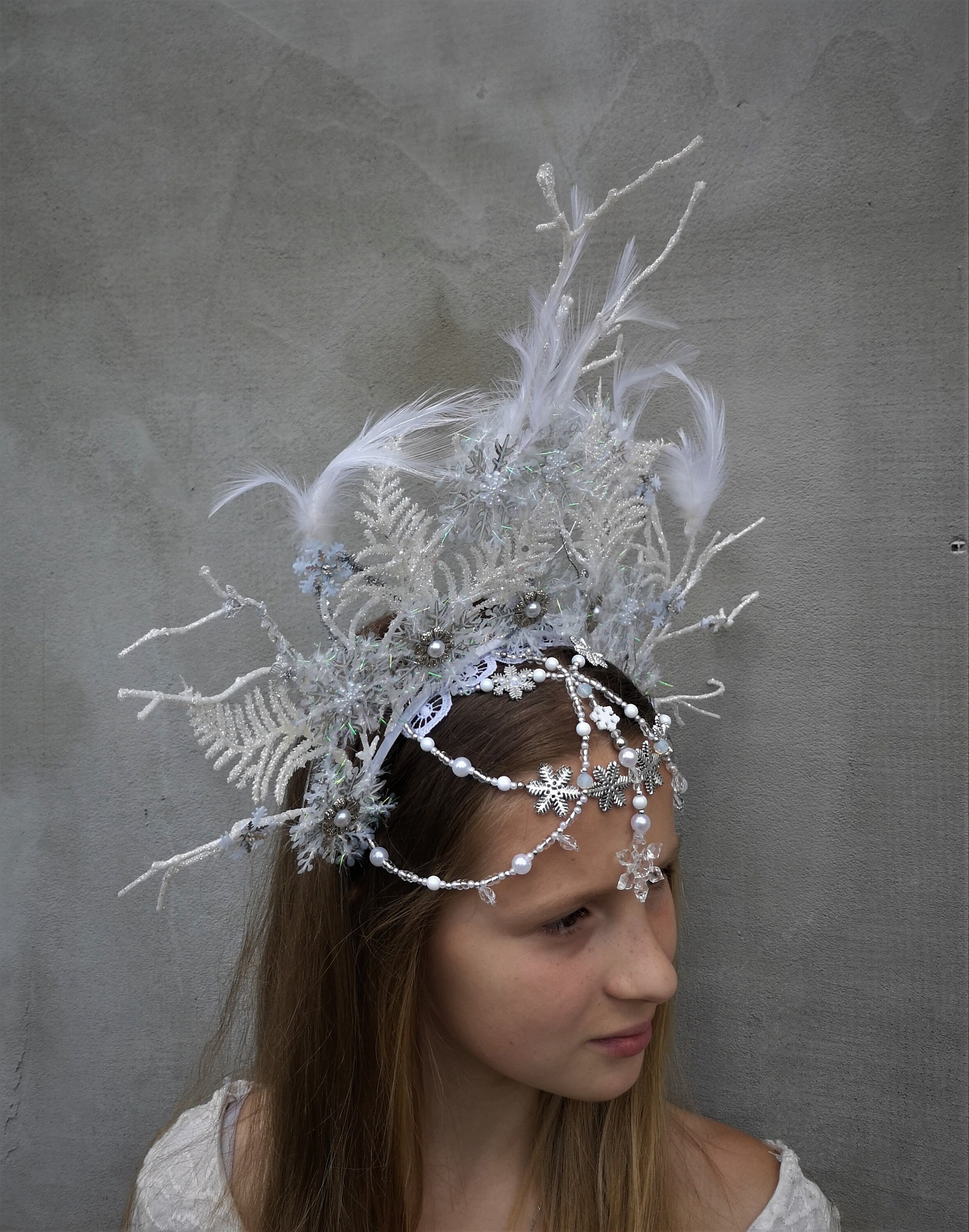 White Lace Snowflake Crownkokoshniksnow Queen Twig - Etsy