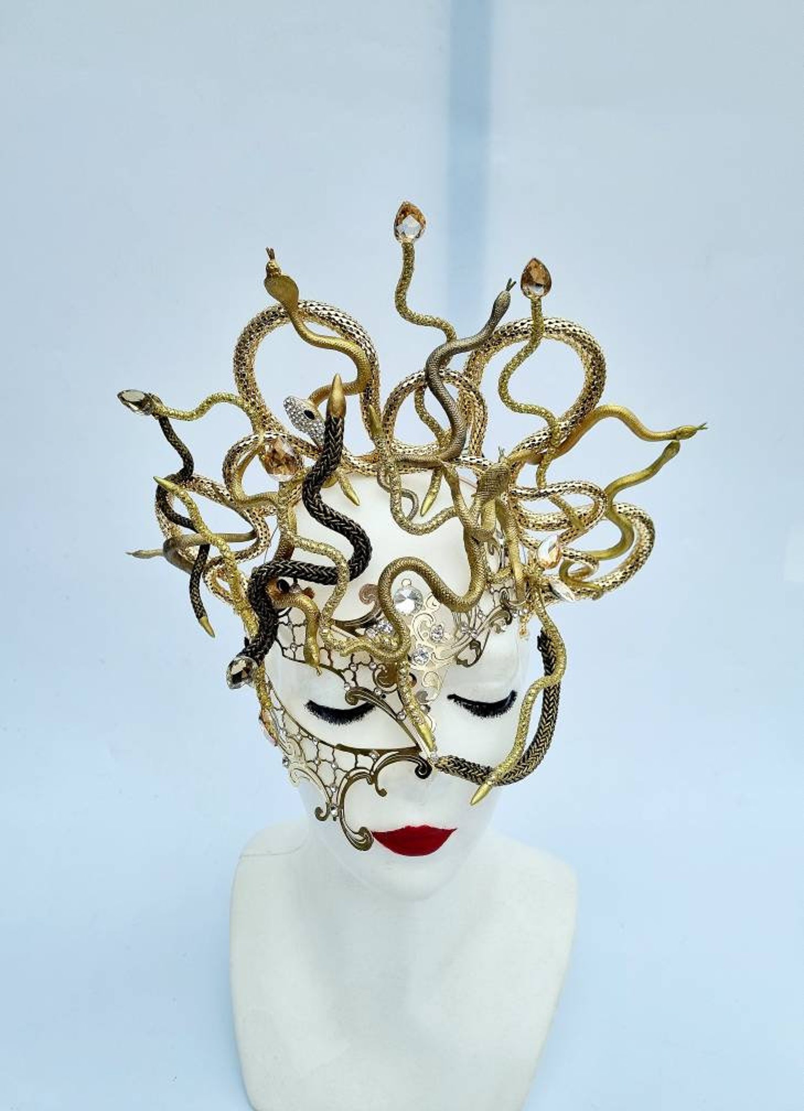 Gold Snake Mask With Crownmedusa Masquerade Mask With - Etsy