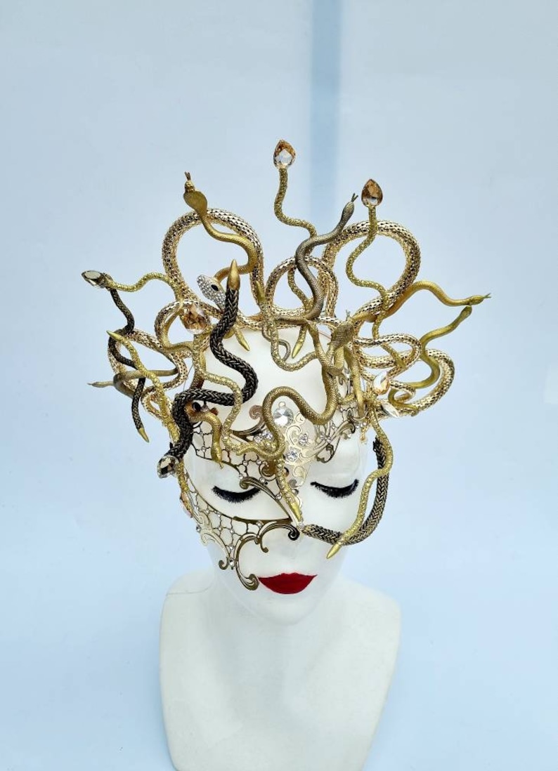 Gold Snake Mask With Crownmedusa Masquerade Mask With - Etsy