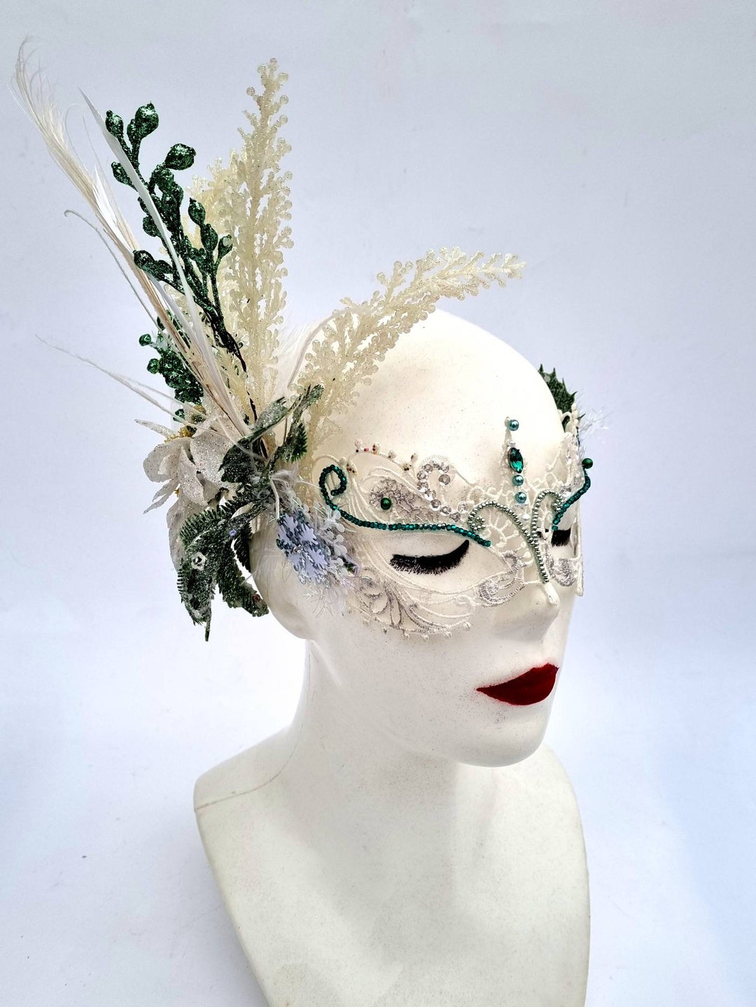 White,emerald,silver Snow Queen,dryad,snow Fairy Feathered Winter Twig ...