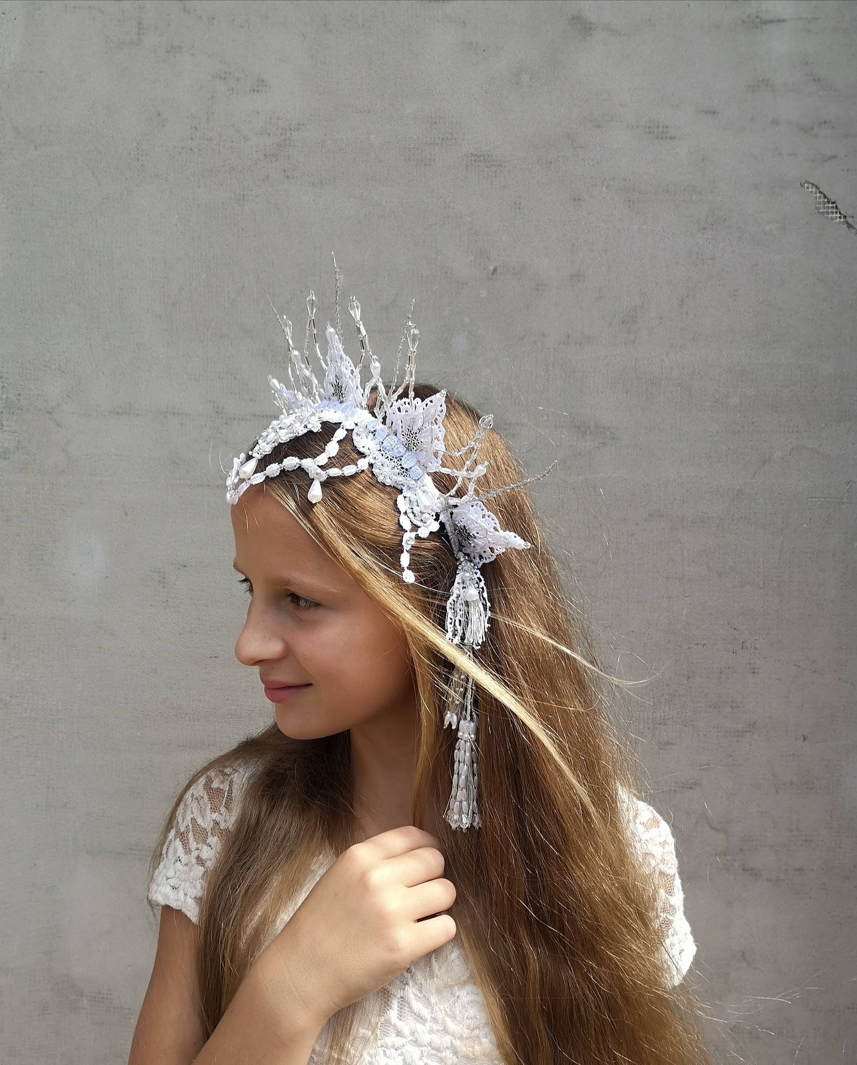 Snow Queen Crownsnowflake Spike Beaded White-silver - Etsy