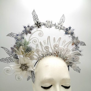 White Silver Snowflake Headpiece,snow Queen Headpiece,floral Snowflake ...
