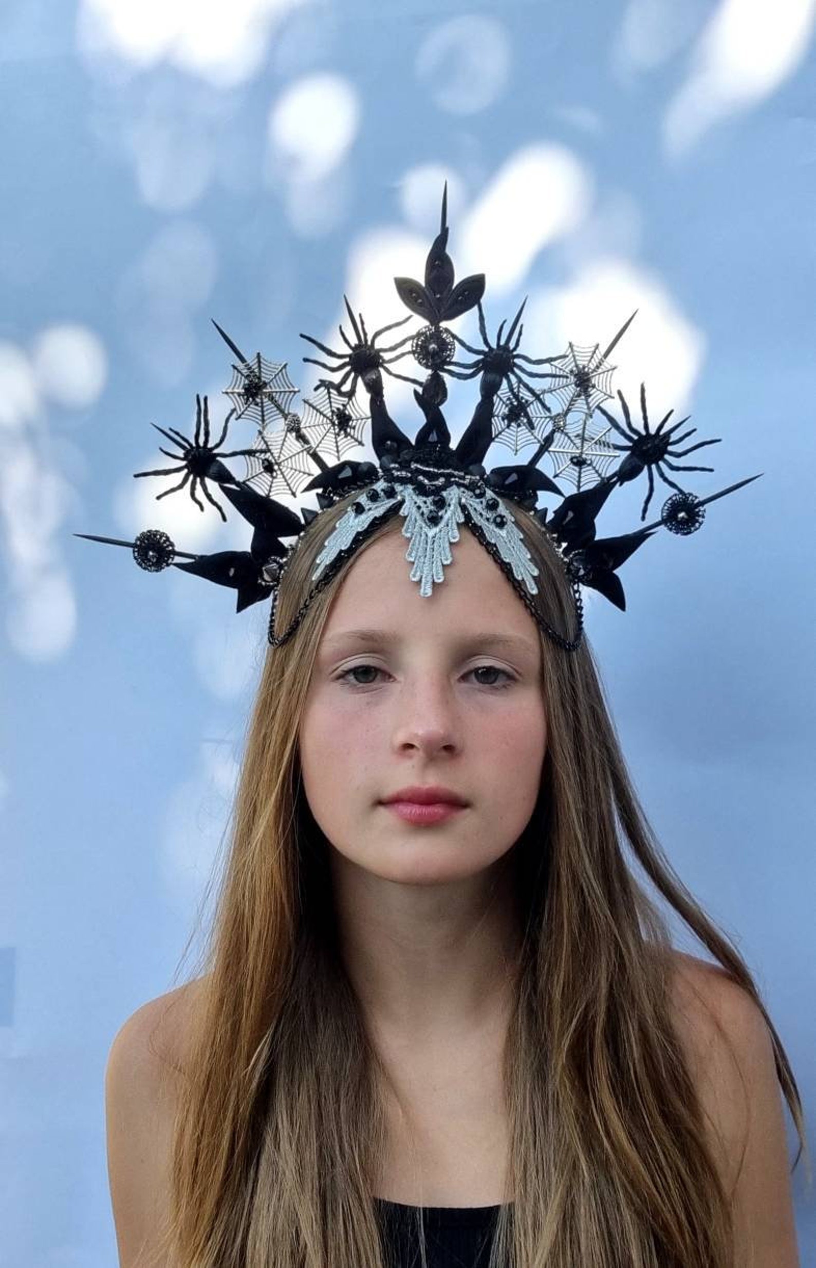 Black Silver Halloween Crown Fascinator Headbandspider - Etsy