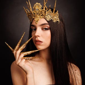 Gold Beaded Lace Snake Crown, Gold Spiked Queen Crown With Snake,gorgon ...