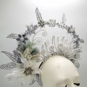 White Silver Snowflake Headpiece,snow Queen Headpiece,floral Snowflake ...