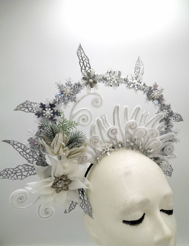 White Silver Snowflake Headpiecesnow Queen Headpiecefloral - Etsy