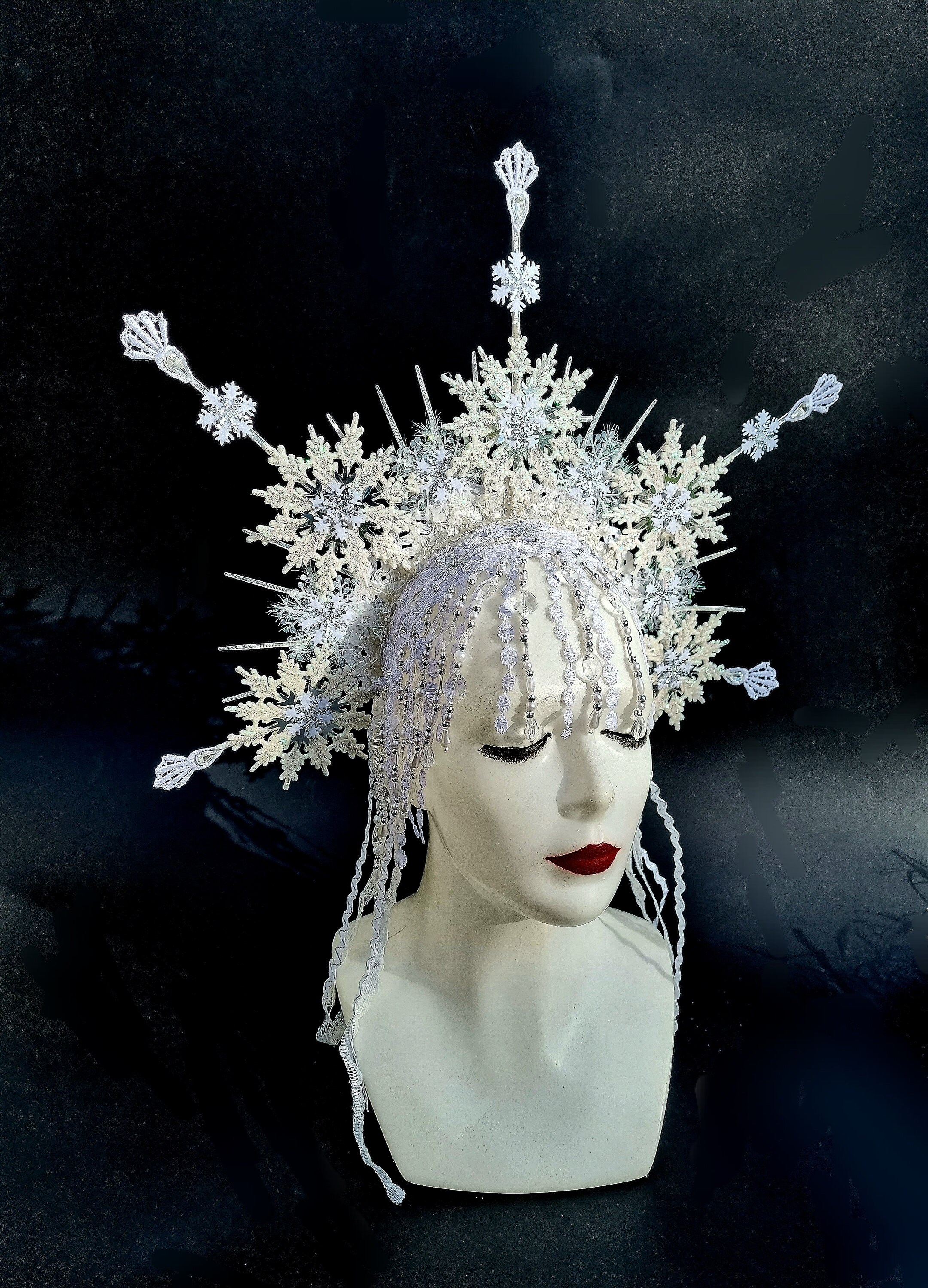 Christmas Crown,white Lace Snowflake Crown,kokoshnik,snow Queen,snow ...