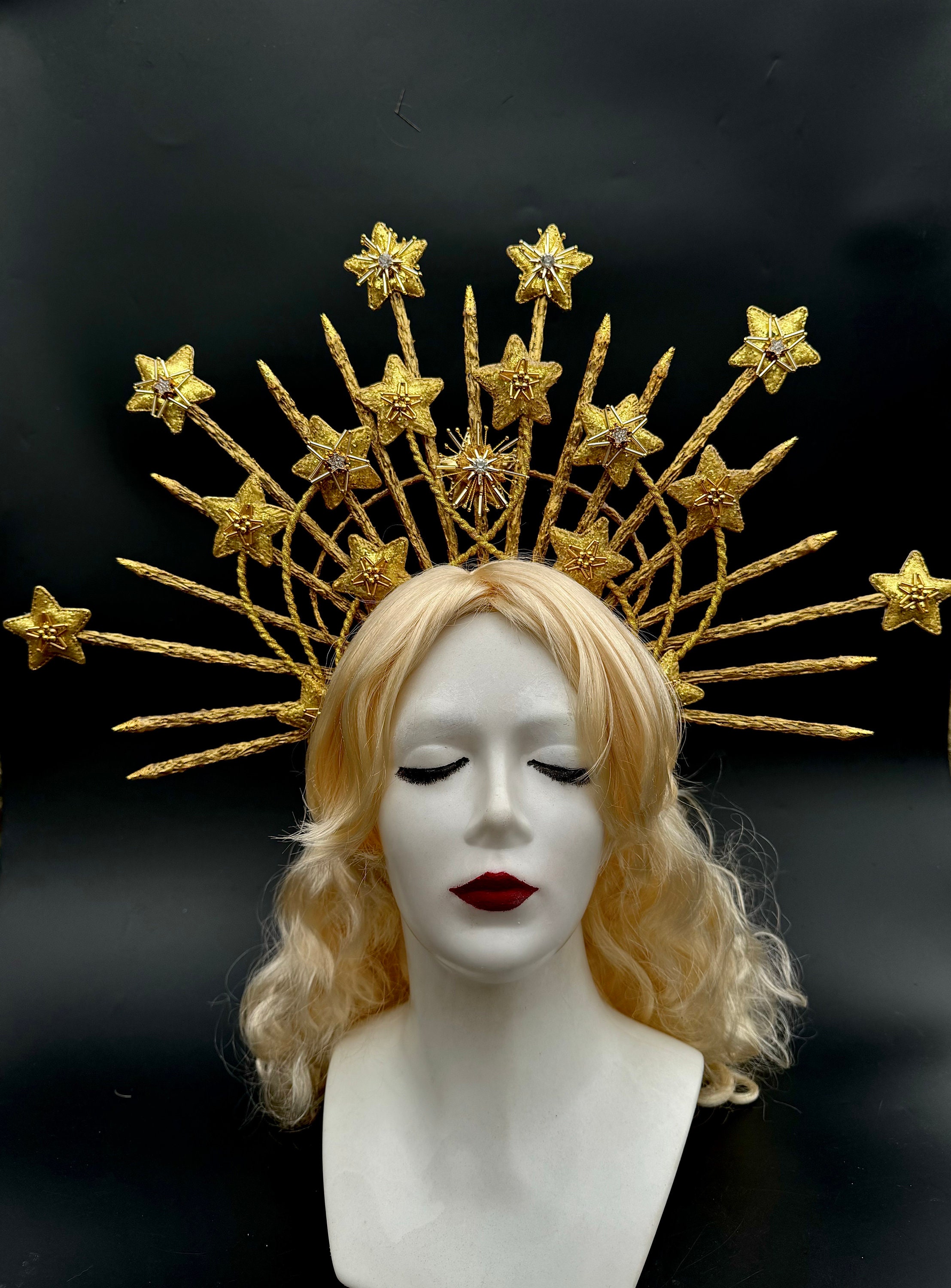 Gold Star Spiked Beaded Headdress: Celestial Goddess Crown, Wedding ...