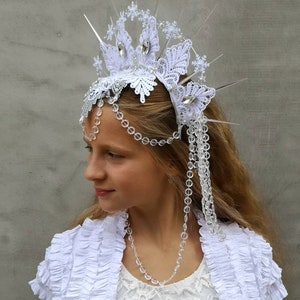White Lace Snowflake Spike Icicle Crown,beaded Snow Queen,ice Fairy ...
