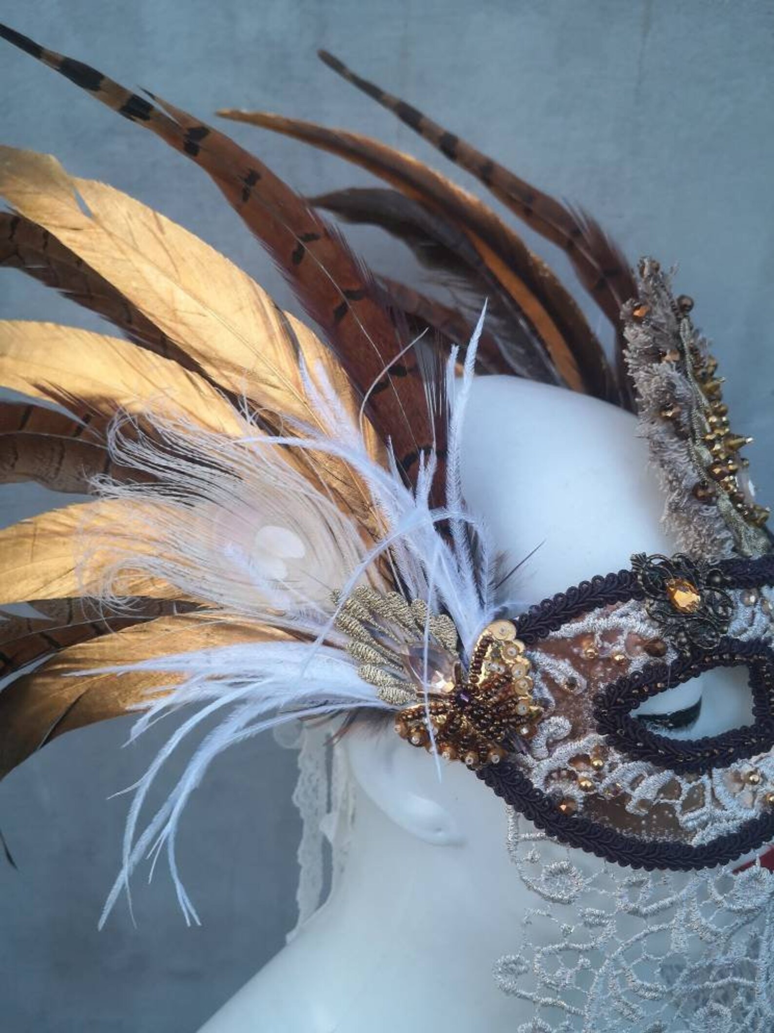 GoldBrown Feathered Lace Valkyrie HeaddressGold Ivory | Etsy