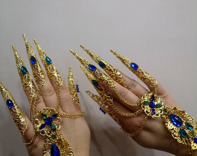 Gold Emerald Sapphire Filigree Claw, Steampunk Jewellery, Gothic ...