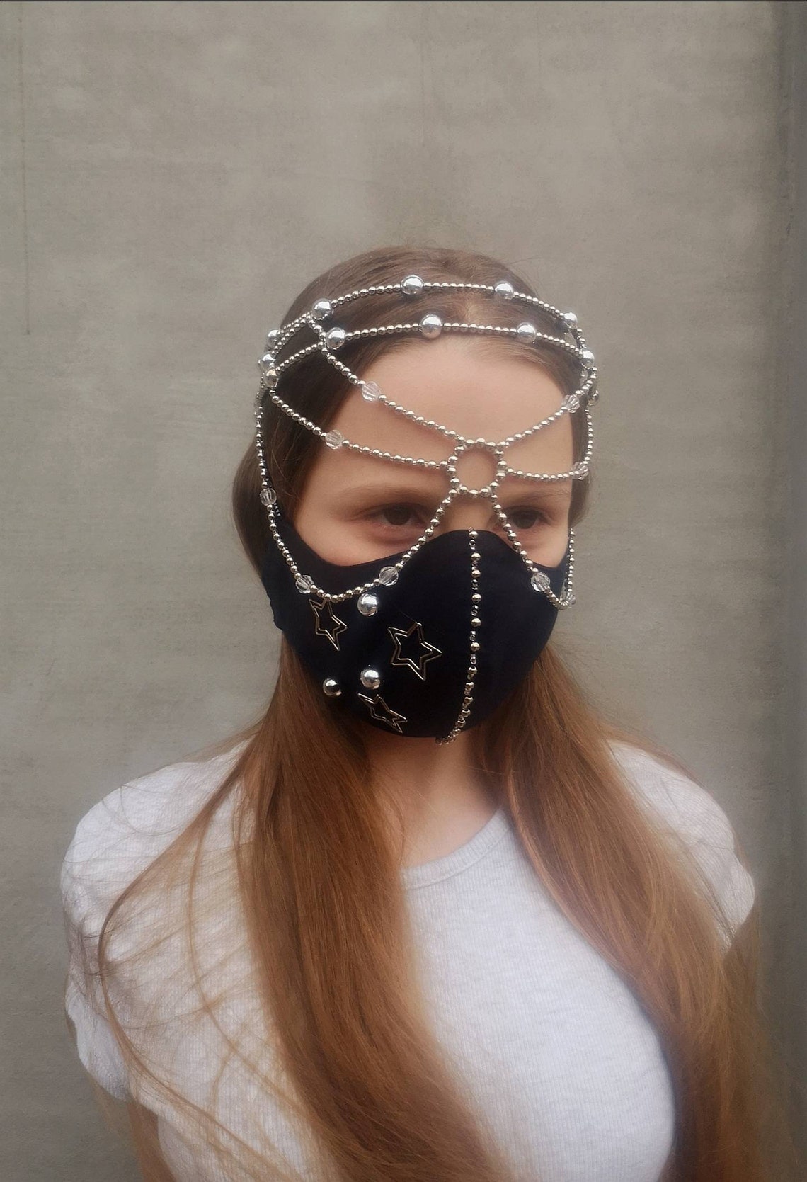 Silver Facial Chain With Black Beaded Reusable Cotton Face | Etsy