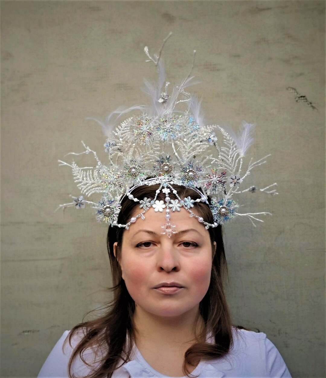 White Lace Snowflake Crownkokoshniksnow Queen Twig - Etsy