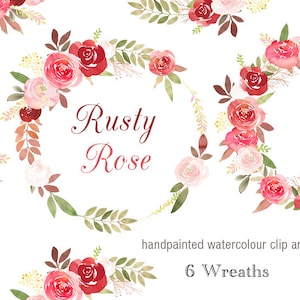 Clipart Wreaths, Rusty Rose 6 Wreaths, Digital Download, Floral Wreaths ...