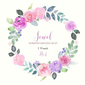 Watercolor Floral Wreath, Pink Purple, Rustic Clip Art, Boho Wedding ...