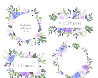 Flower Frames Violet Watercolor - Etsy