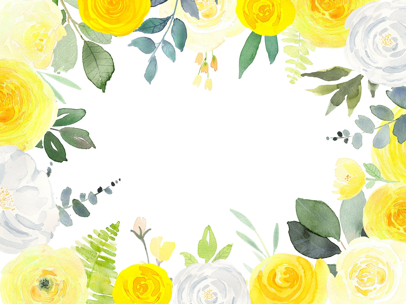 Yellow Rose Clip Art - Watercolor Floral Frames for DIY Weddings, Baby ...