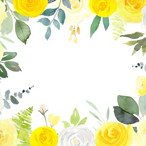 Yellow Rose Clip Art - Watercolor Floral Frames for DIY Weddings, Baby ...