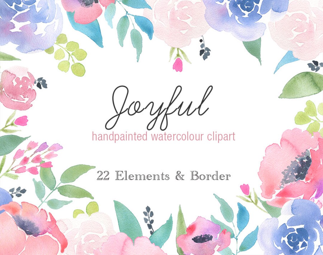 Watercolour Clipart - Joyful, Rose Flower Border, Floral Clip Art ...