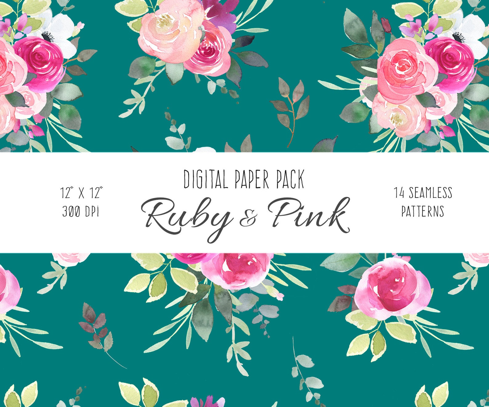 Floral Digital Paper - Ruby and Red Rose Watercolor Decoupage Download ...