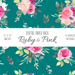 Floral Digital Paper - Ruby and Red Rose Watercolor Decoupage Download ...