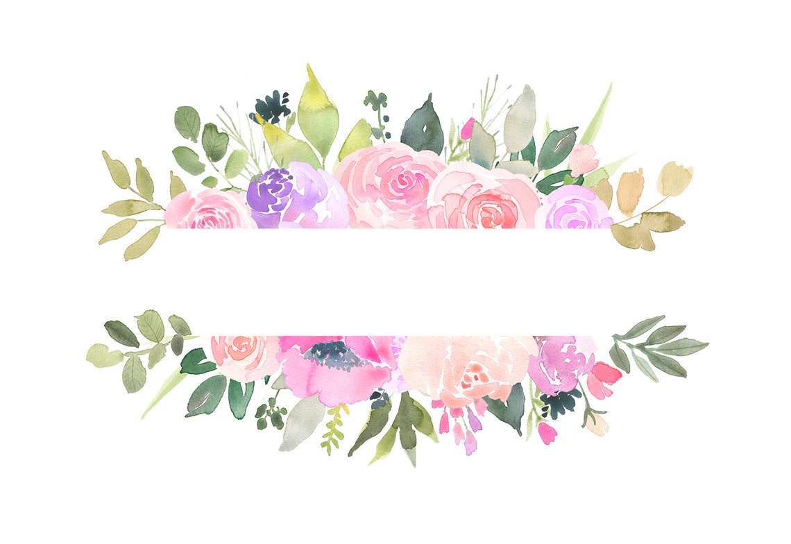 Floral Frame Clipart Watercolour Flower Clip Art Borders and | Etsy
