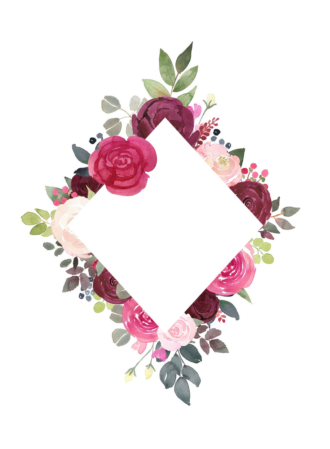 Watercolor Floral Clipart Burgundy and Blush Flower Frames - Etsy