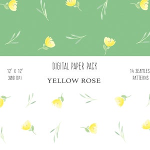 Digital Paper, Floral Digital Paper, Yellow Rose Repeat Patterns ...