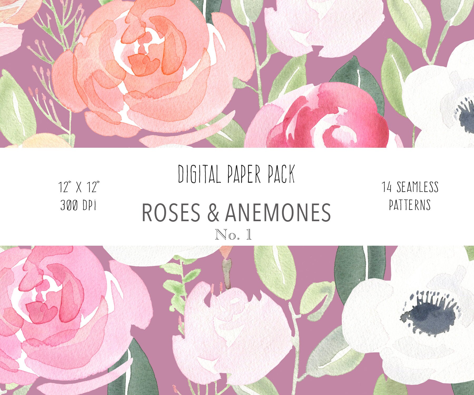 Watercolour Floral Digital Paper Pink Roses and White - Etsy UK