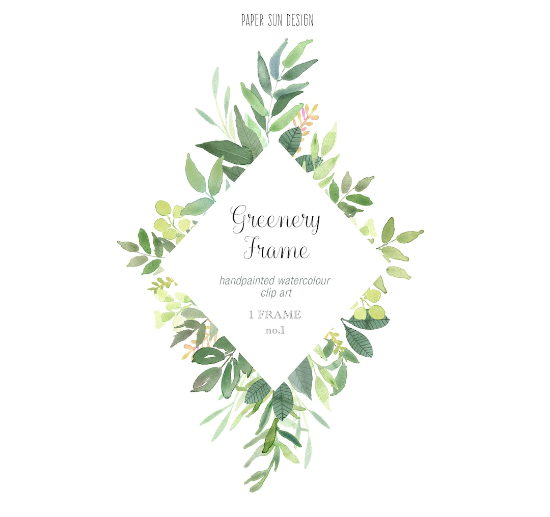 Green Leaves Watercolor Clipart Frame, INSTANT Download, Greenery ...