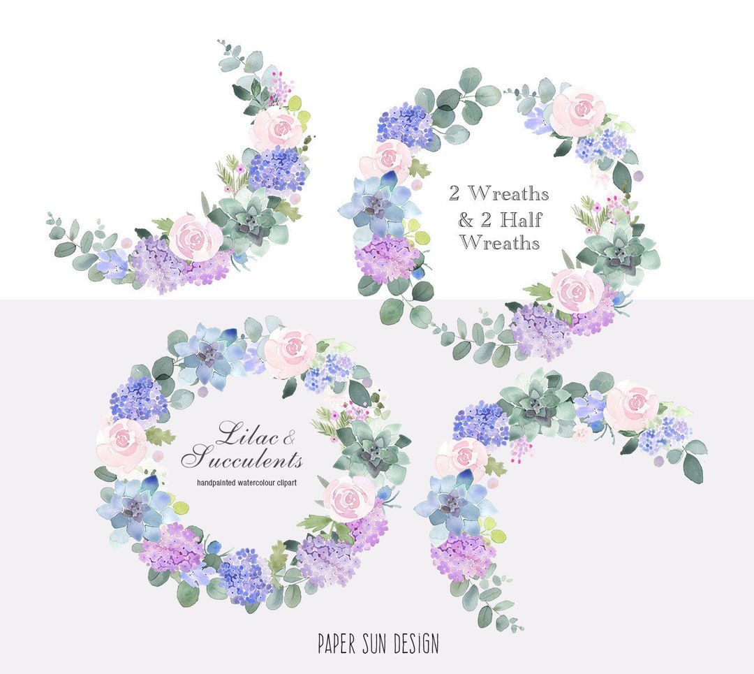 Watercolor Clip Art Floral Wreath - Pink and Lilac Roses With ...