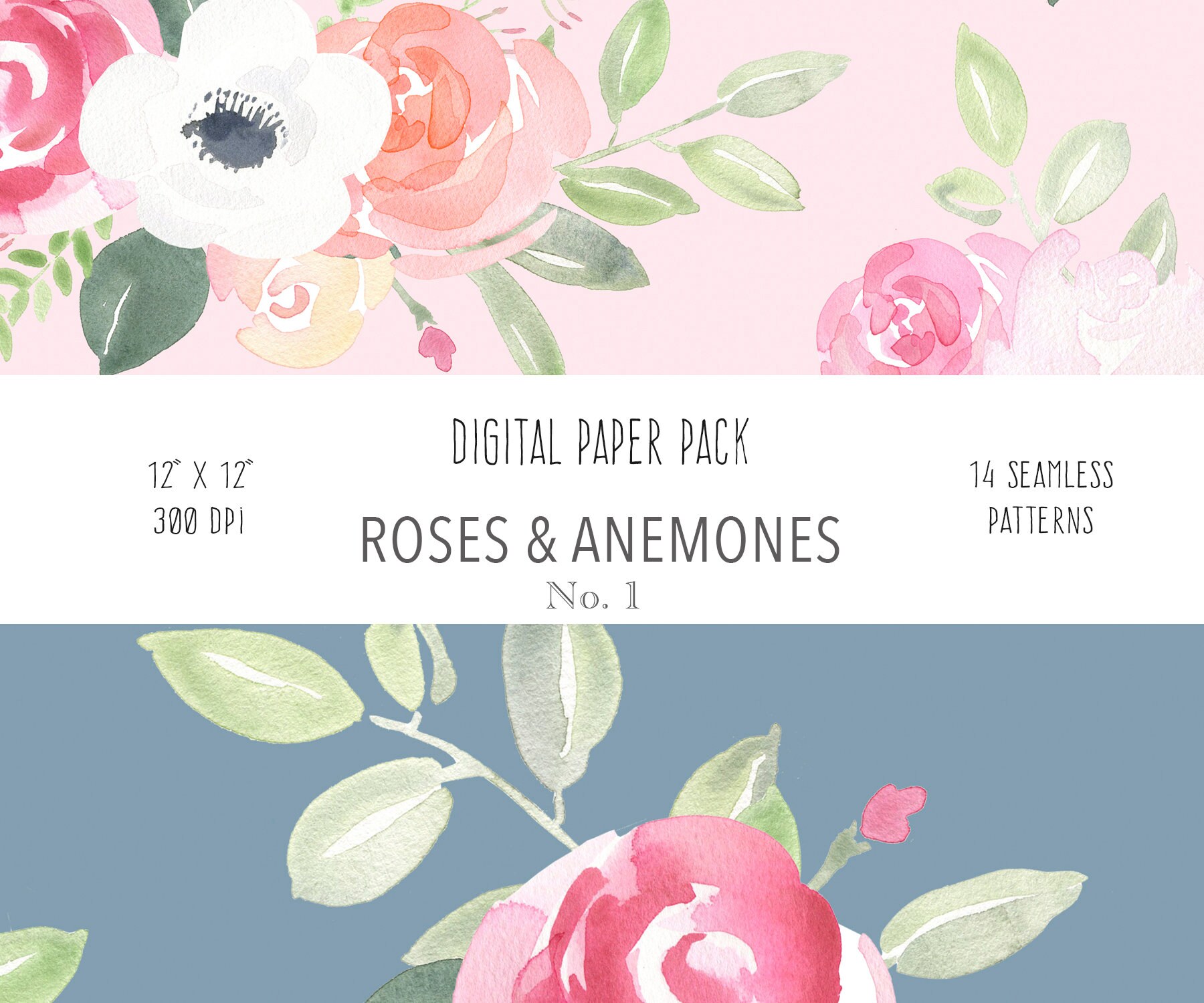 Watercolour Floral Digital Paper Pink Roses and White - Etsy UK