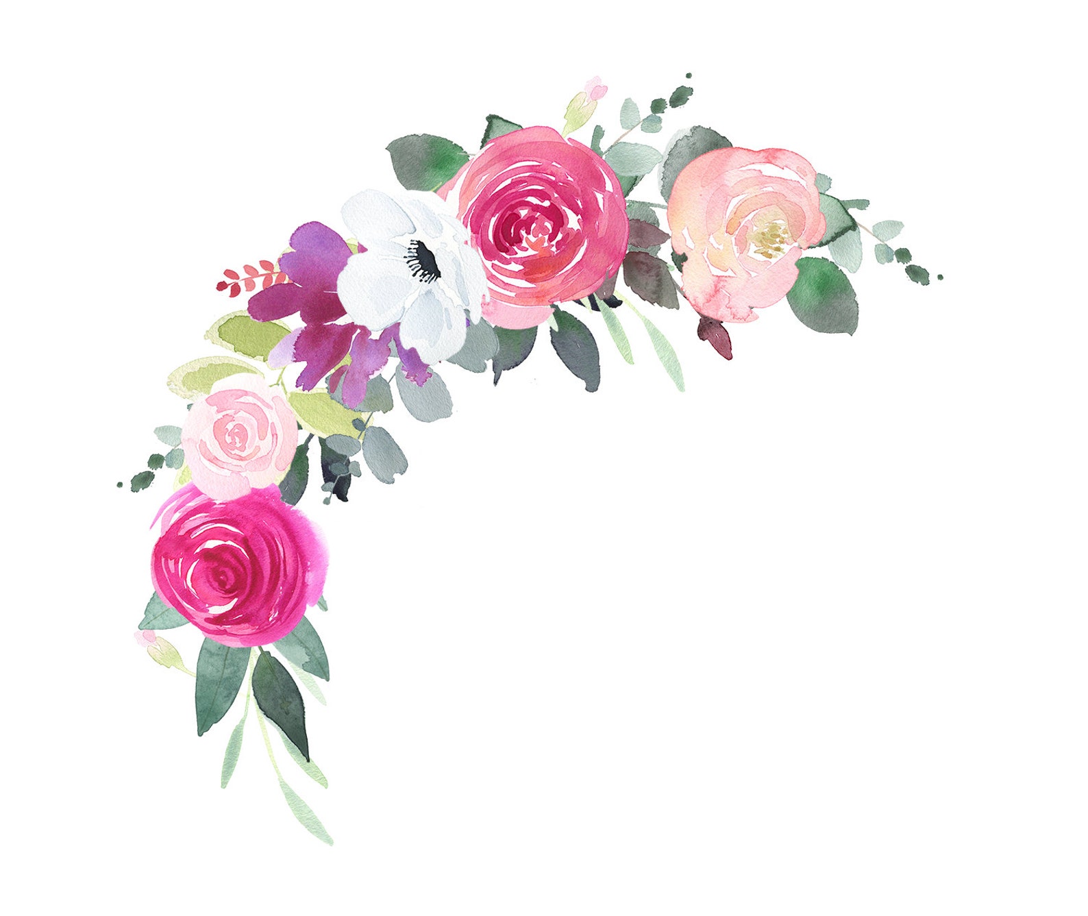 Watercolor Wreath Clipart Ruby Red and Pink Floral Clip Art | Etsy