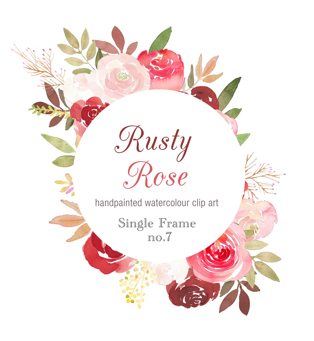 Rusty Rose Flower Frame, Autumn Flower Clipart, Watercolor Clipart ...