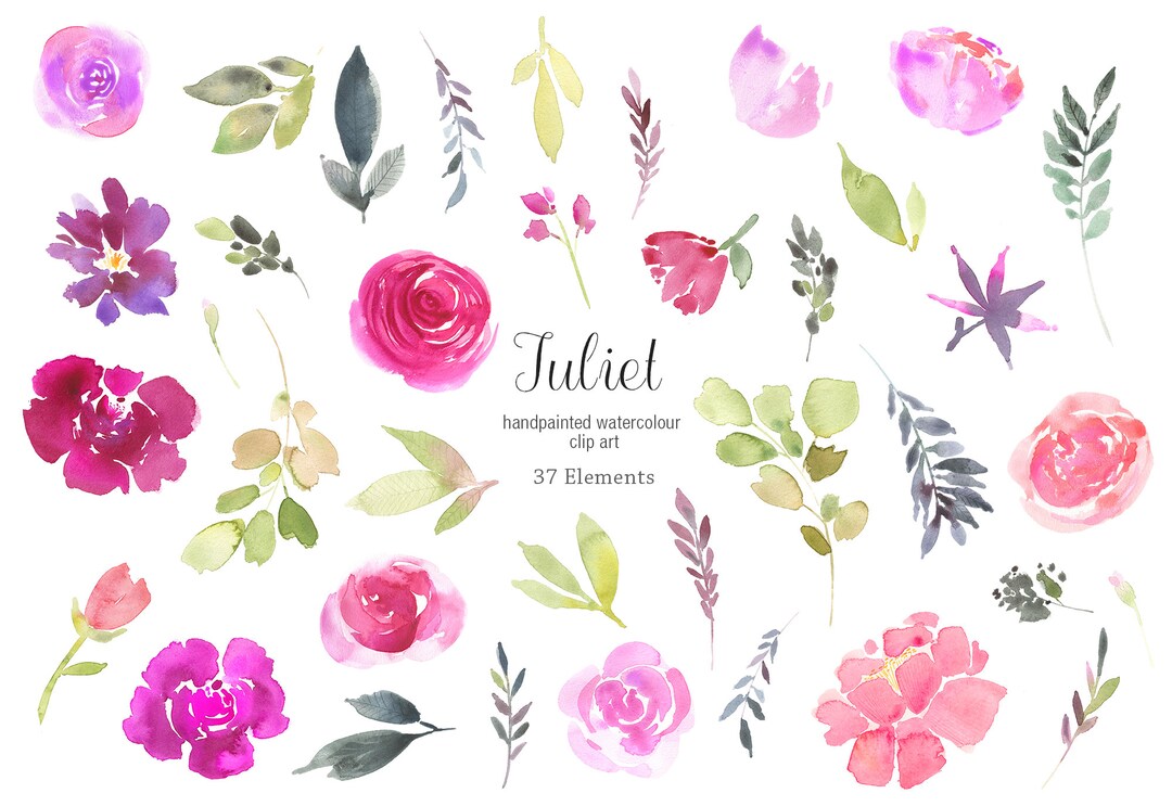 Clipart Watercolor Elements, Flower Clip Art Elements, DIY Wedding ...