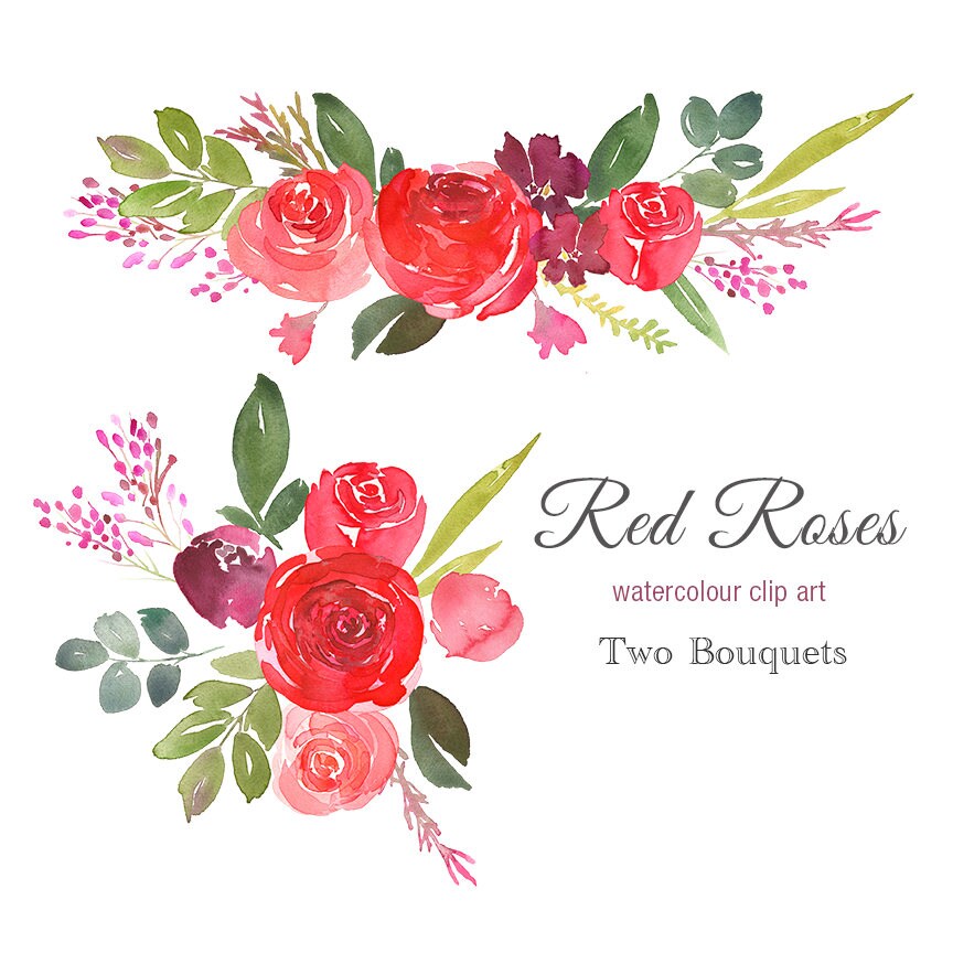 Watercolor Floral Cliparts Hand Painted Red Roses Flower - Etsy