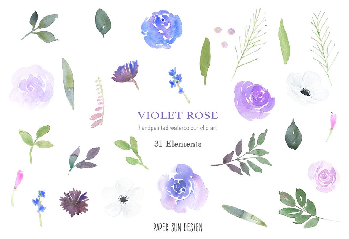Purple Floral Watercolor Clipart Watercolor Flower Clipart - Etsy
