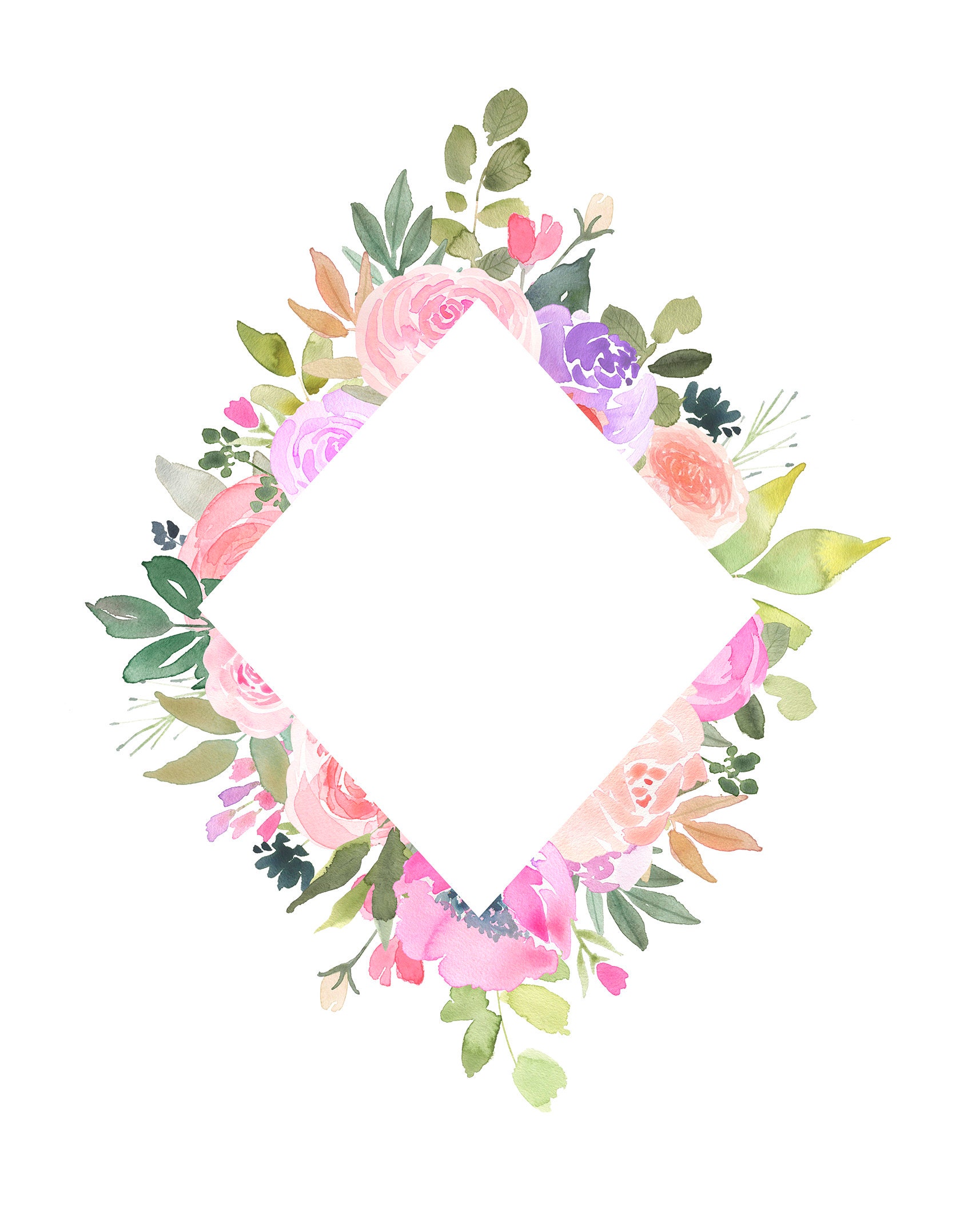 Floral Frame Clipart Watercolour Flower Clip Art Borders and | Etsy