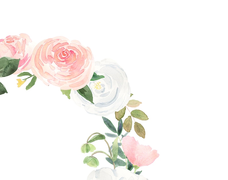 Floral Clipart Watercolor Wreath Pink and white roses flower | Etsy