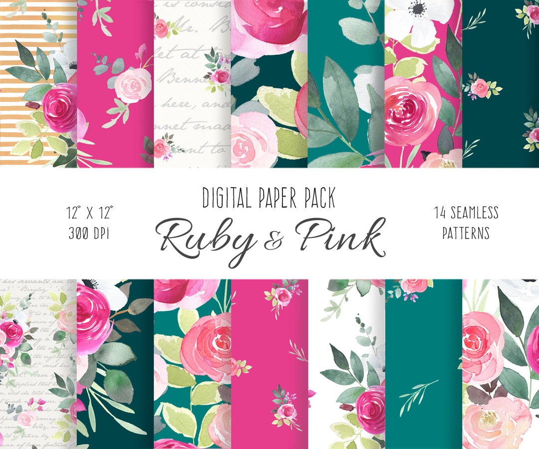 Floral Digital Paper - Ruby and Red Rose Watercolor Decoupage Download ...