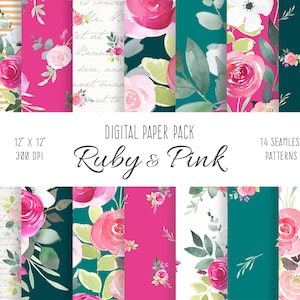 Floral Digital Paper - Ruby and Red Rose Watercolor Decoupage Download ...