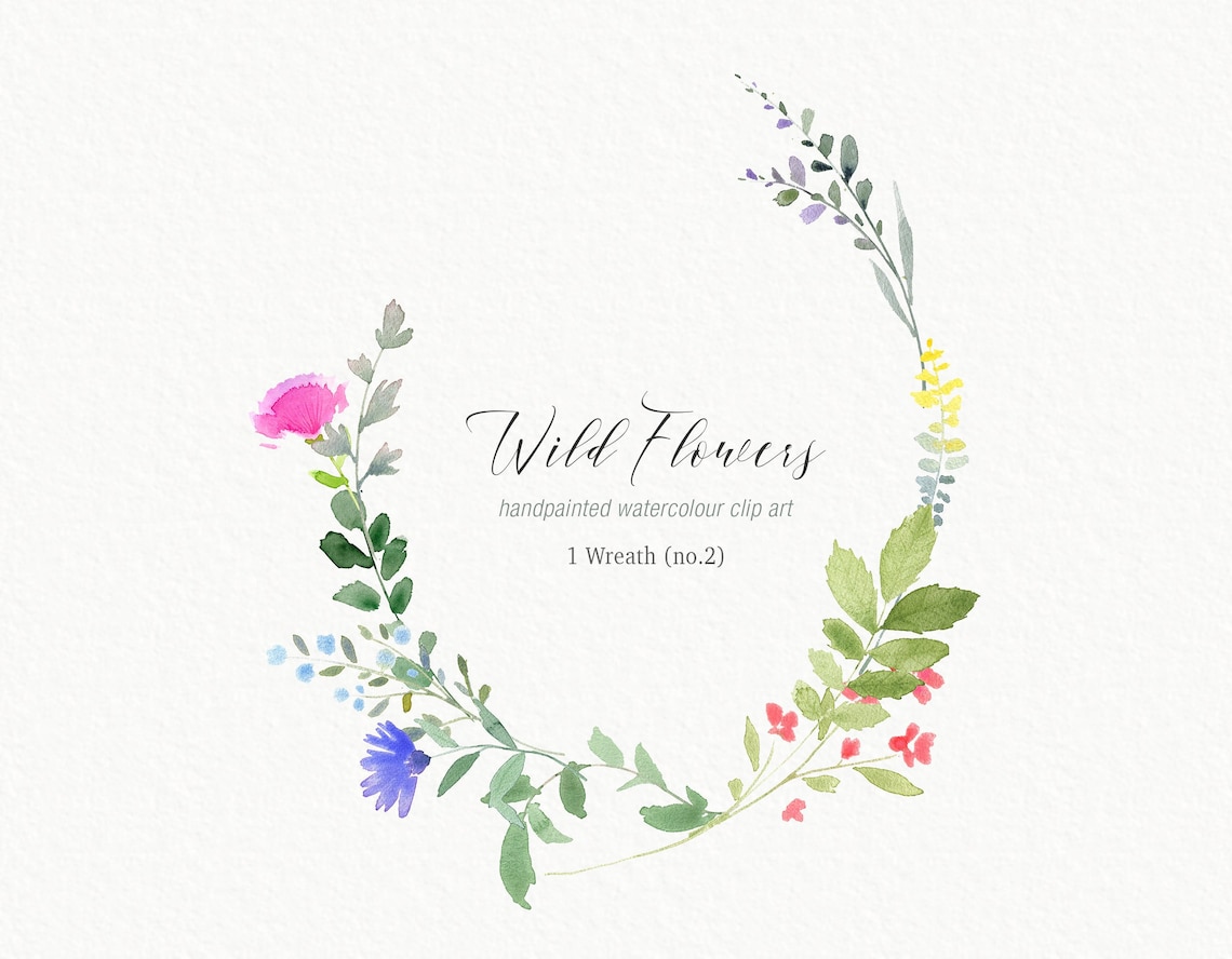 Watercolour Wildflower Clipart Wreath, Digital Download Illustration ...