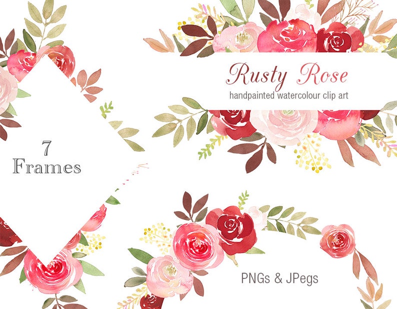 Floral Clipart Frames Rusty Rose Flower Border Watercolor - Etsy New ...