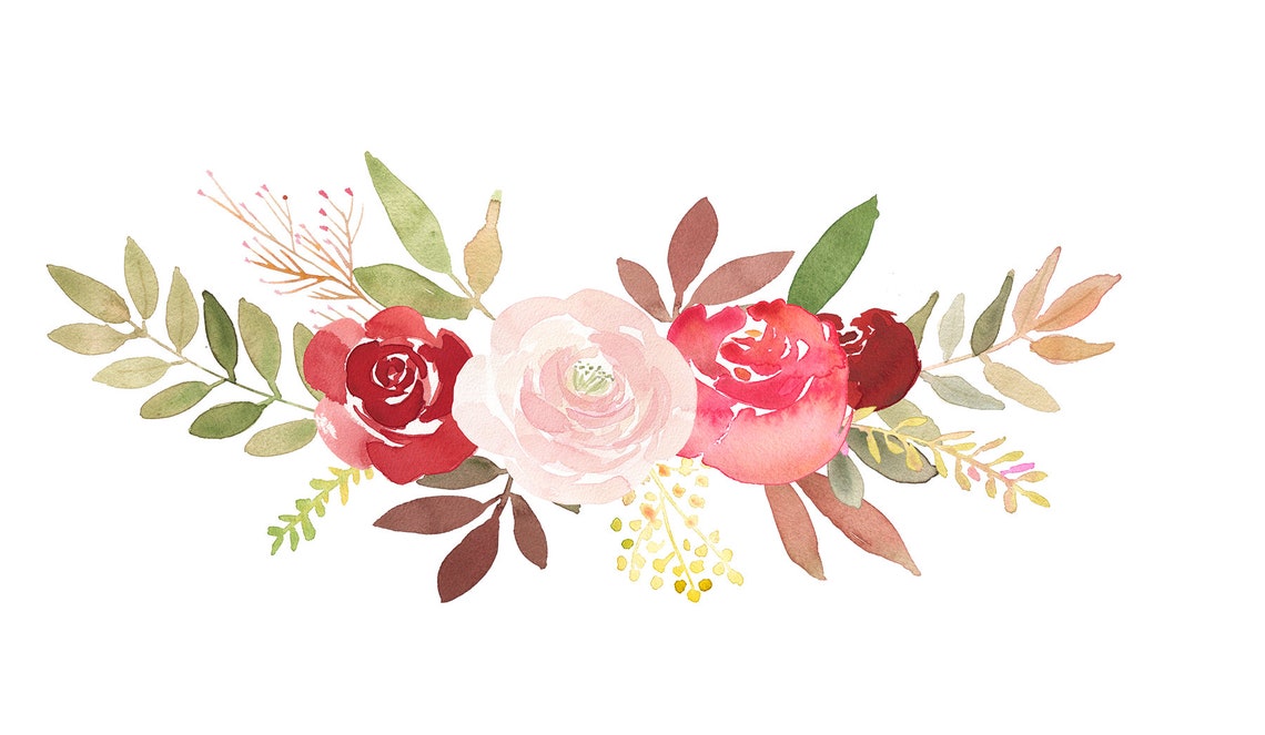 Fall Bouquet Clipart Rusty Rose Clip Art Floral Watercolor - Etsy