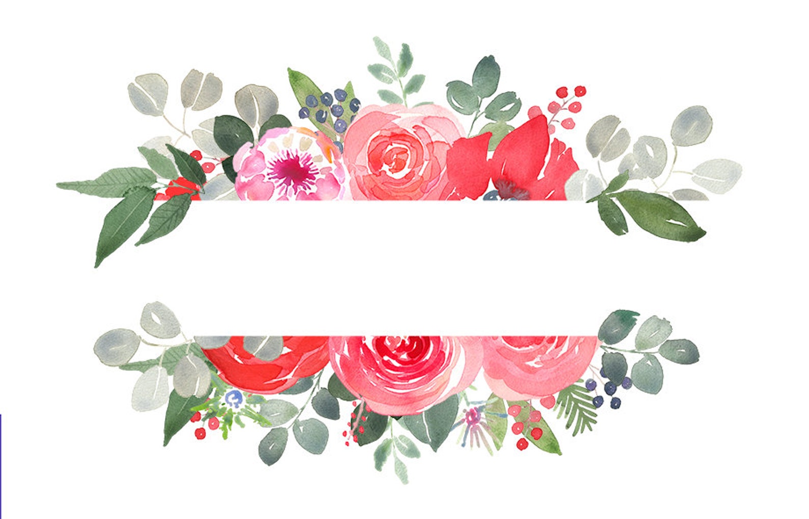 Watercolor Christmas Floral Clipart Green and Red Graphics - Etsy