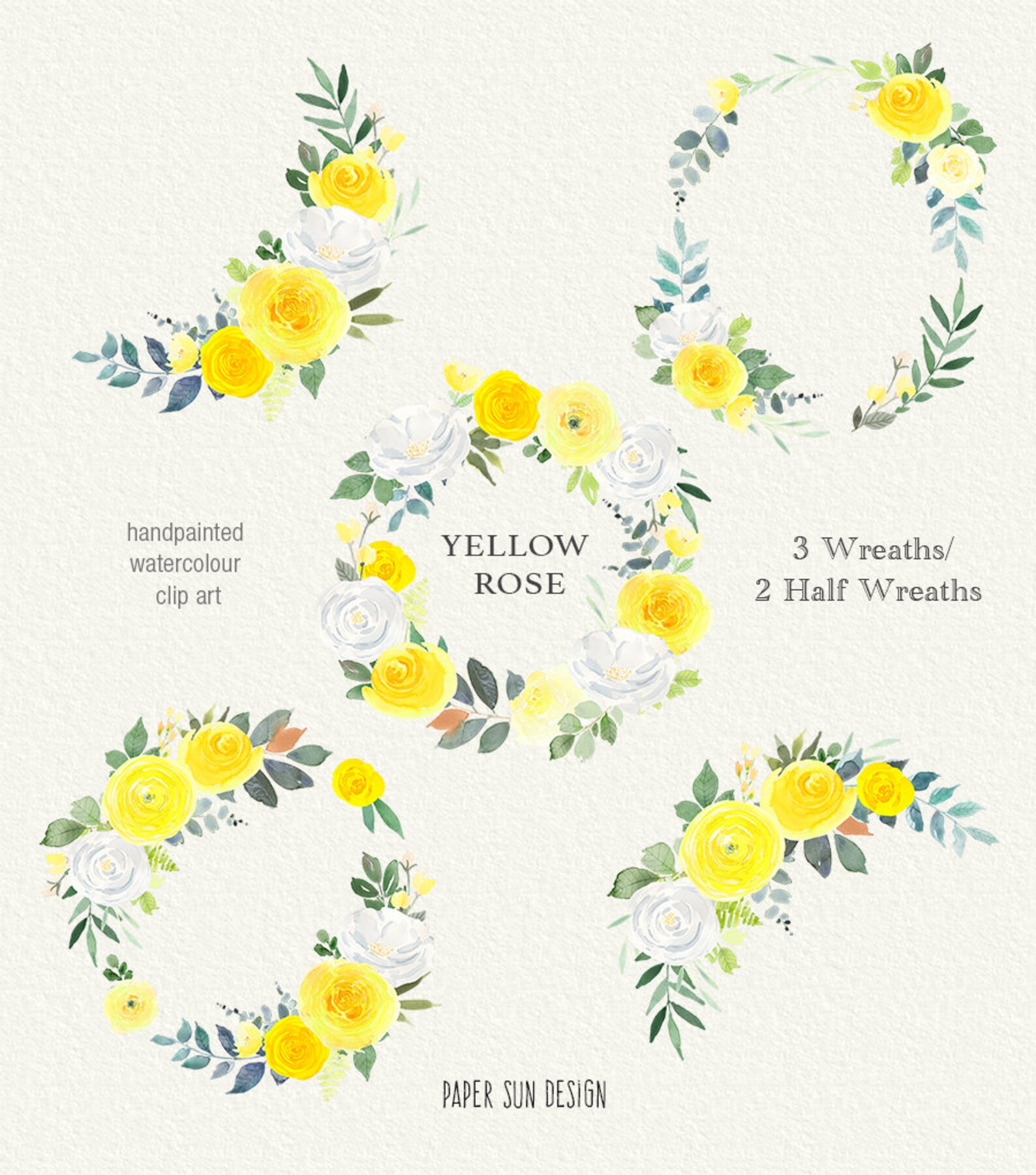 Yellow Rose Large Watercolor Clip Art Set, Watercolor Clipart Bundle ...